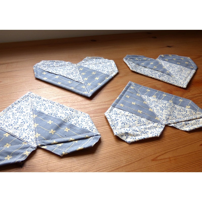 Handmade 'Origami' Heart-shaped Coasters in Blue